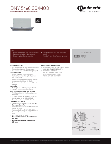 Whirlpool DNV 5460 SG/MOD Product data sheet | Manualzz