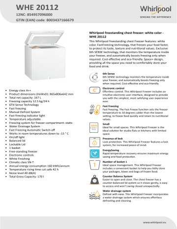 Whirlpool WHE 20112 Product data sheet | Manualzz