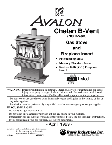 Avalon Stoves Stove 700 B-VENT User manual | Manualzz