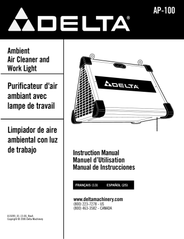 Delta Air Cleaner AP-100 User manual | Manualzz
