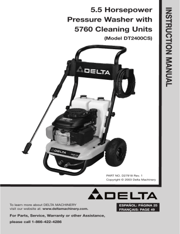 Delta Pressure Washer DT2400CS User manual | Manualzz