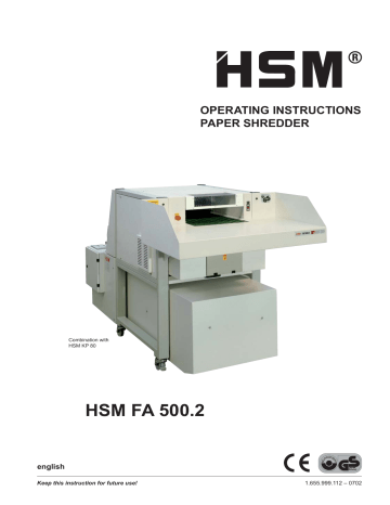 HSM Paper Shredder HSM FA 500.2 User manual | Manualzz