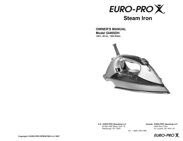 Euro-Pro Iron GI465DH Owner's Manual | Manualzz