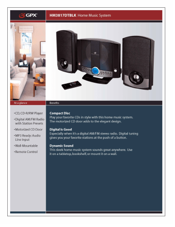 GPX Stereo System HM3817DTBLK User manual | Manualzz