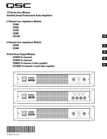 QSC Audio CX602V, CX254, CX302, Stereo Amplifier CX404, CX502, CX302V ...
