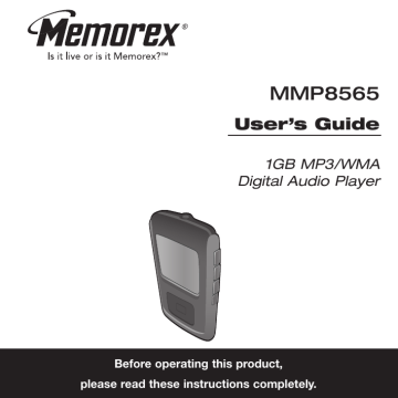 Memorex MP3 Player MMP8565 User manual | Manualzz