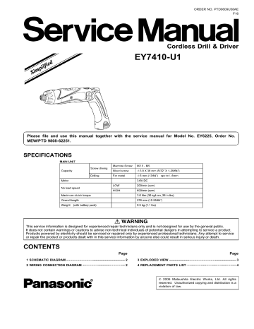 Panasonic Cordless Drill EY7410-U1 User manual | Manualzz