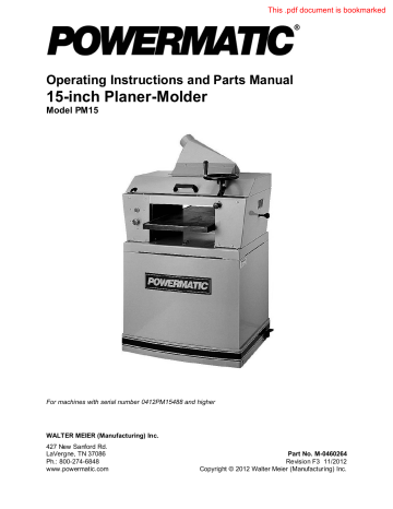 Powermatic Planer PM15 User manual | Manualzz