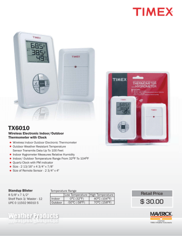 TIMEX Weather Products Thermometer TX6010 User manual | Manualzz