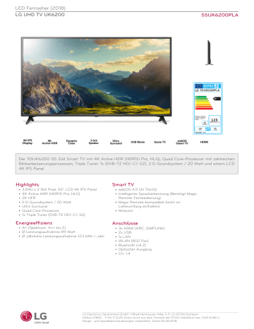 LG 55UK6200 Datenblatt | Manualzz