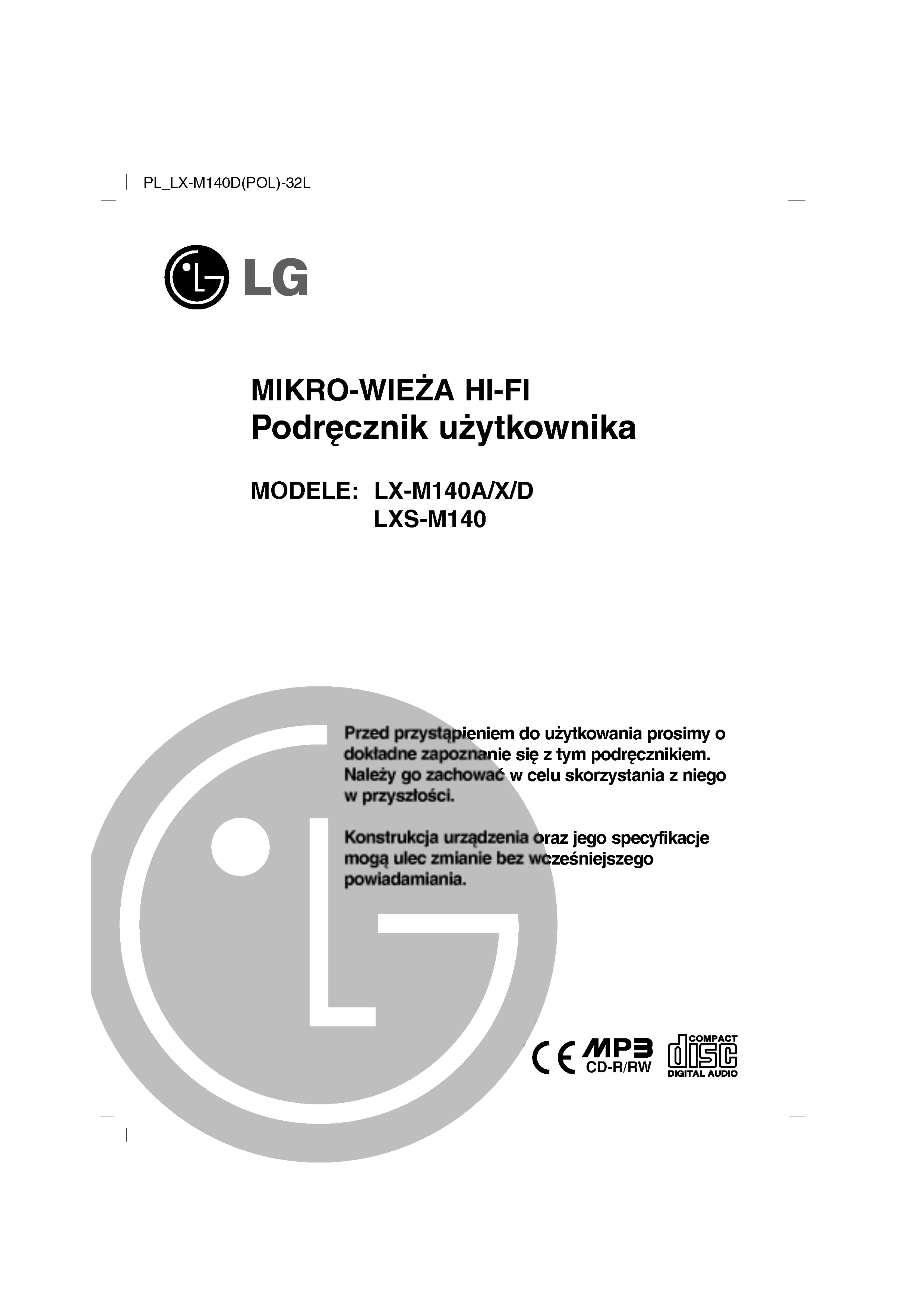 LG LX-M140D Instrukcja obsługi | Manualzz