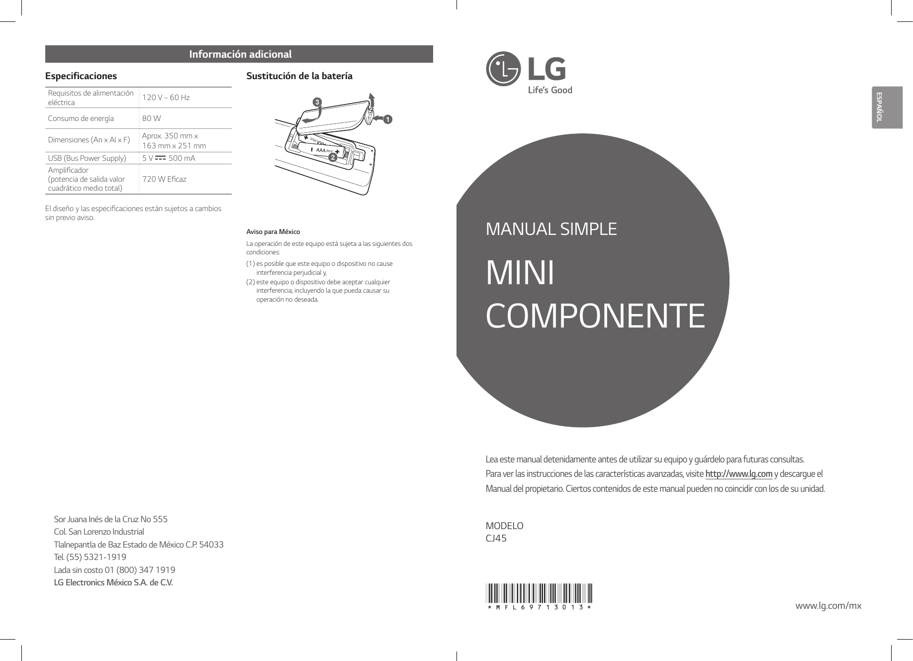 LG CJ45 Manual de usuario | Manualzz