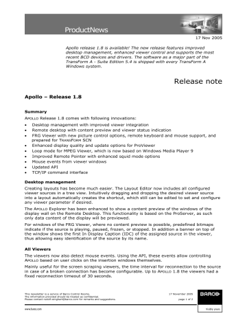 Barco Apollo User manual | Manualzz
