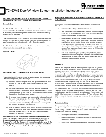 Interlogix TX Door/Window Sensor Installation Instructions | Manualzz