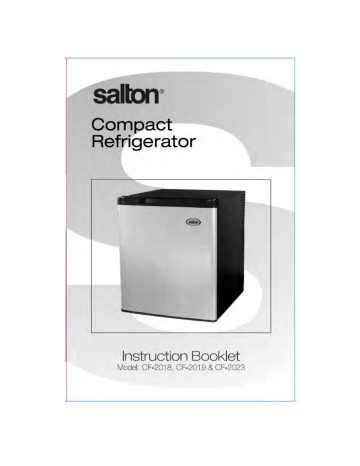 Salton Compact Refrigerator CF-2018, CF-2019, CF-2023 Instruction ...