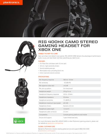Plantronics RIG 400HX Product Guide | Manualzz