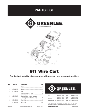 Greenlee 911 Wire Cart Operator's Manual | Manualzz