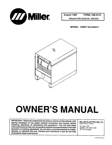 Miller 330ST AIRCRAFTER Owner's Manual | Manualzz