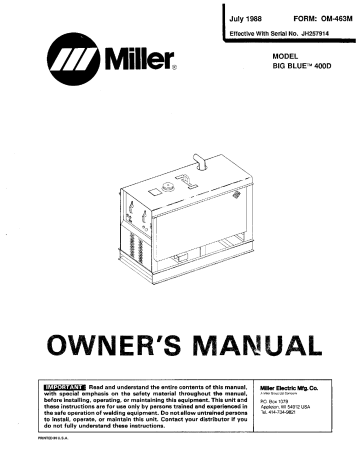 Miller BIG BLUE 400D (DEUTZ 912) User manual | Manualzz