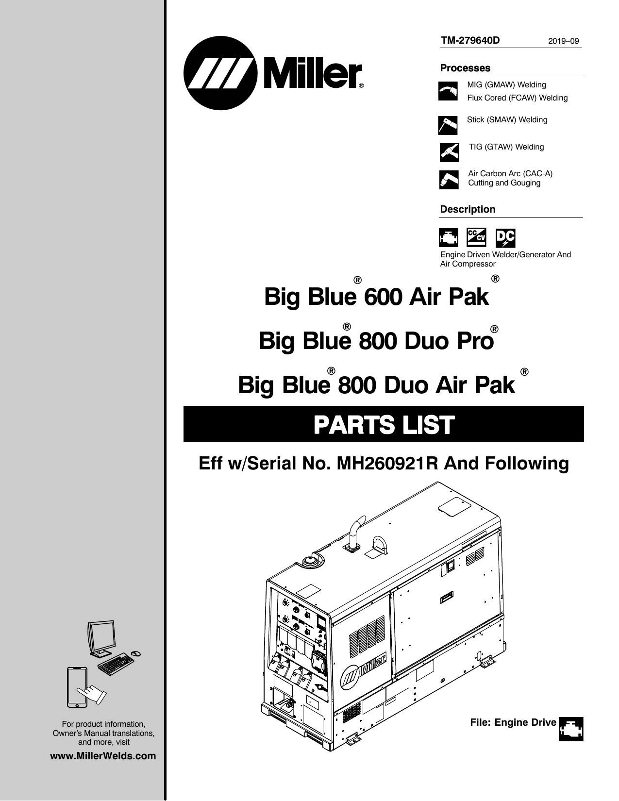 Miller BIG BLUE 800 DUO AIR PAK User manual | Manualzz