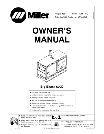 Miller BIG BLUE 600D Owner's Manual | Manualzz