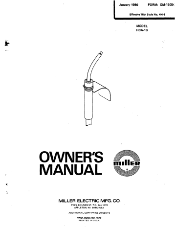 Miller HCA-1B User manual | Manualzz