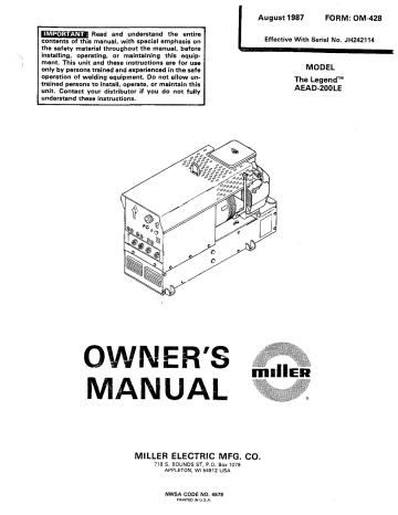 Miller MILLER LEGEND AEAD-200LE User manual | Manualzz