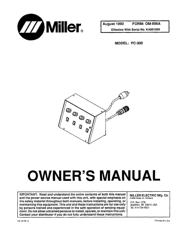Miller PC-300 User Owner's Manual | Manualzz