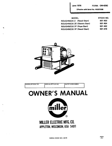 Miller ROUGHNECK 2E Owner’s Manual | Manualzz
