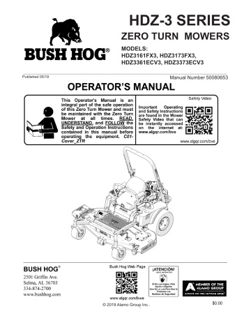 Bush Hog Zero-Turn Mower HDZ-3 Professional Serie Owners Manual | Manualzz