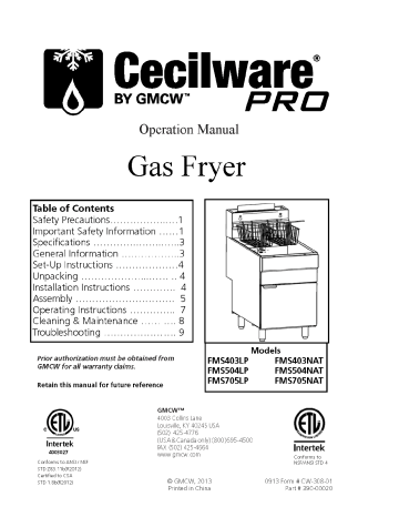 Cecilware-Pro Floor Model Gas Fryer Operator Manual | Manualzz