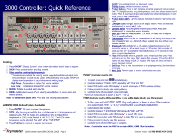 Frymaster 3000 Controller Quick Reference Guide | Manualzz