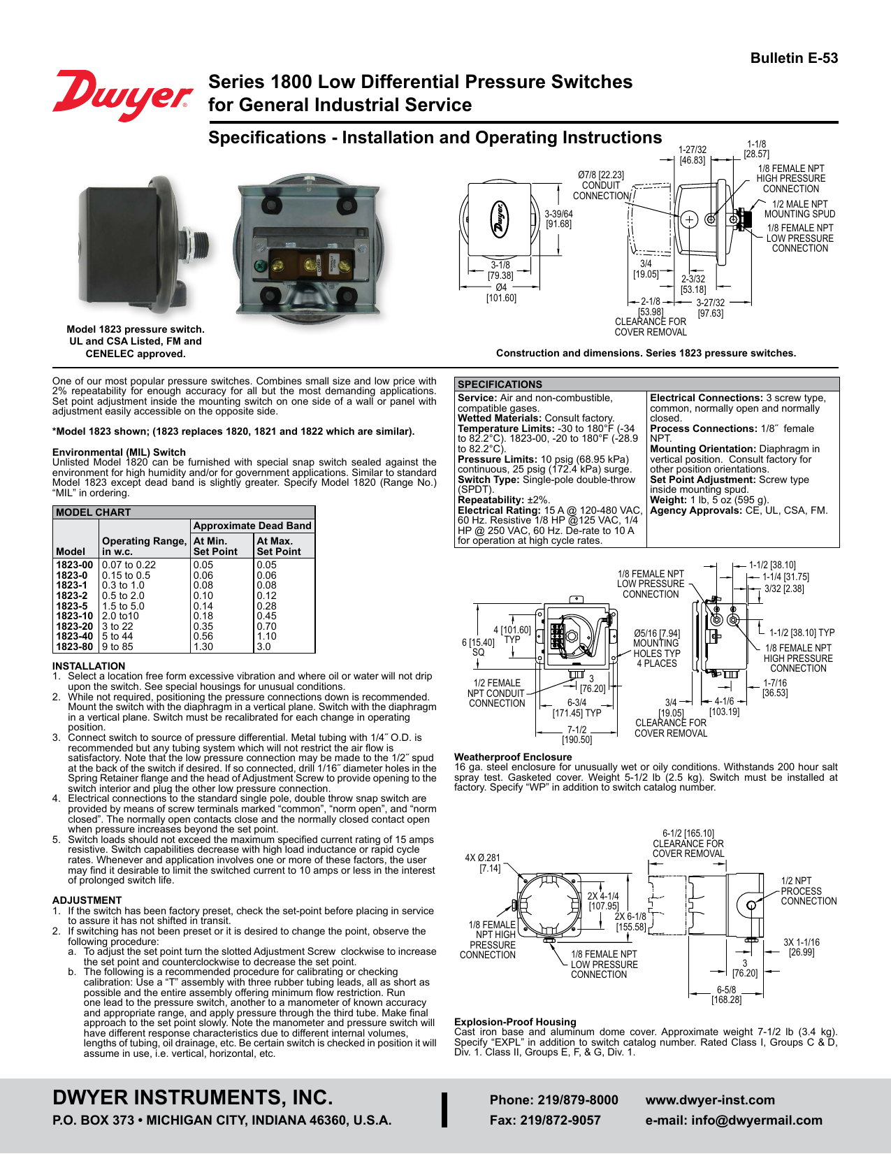 Dwyer Series 1800 User manual | Manualzz