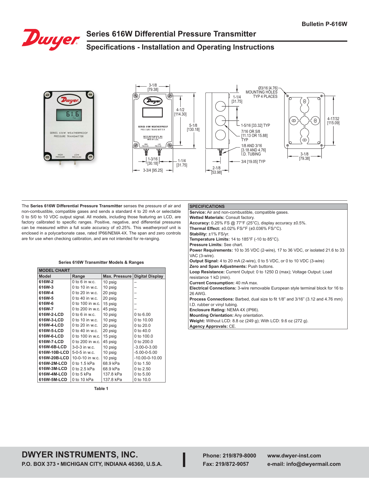 Dwyer Series 616W Differential Pressure Transmitter, 51% OFF