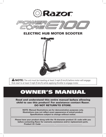 Razor Power Core E100 Electric Scooter Owner's Manual | Manualzz
