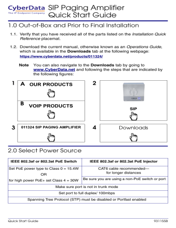 Cyberdata 011324 SIP Paging Amplifier Quick Start Guide | Manualzz