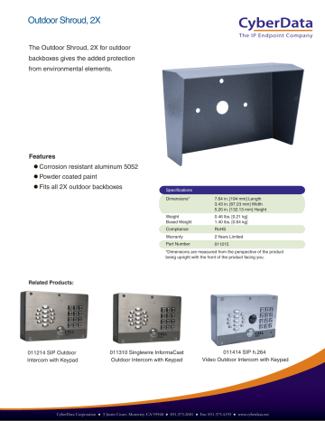 Cyberdata 011215 Outdoor Shroud, 2X Datasheet | Manualzz