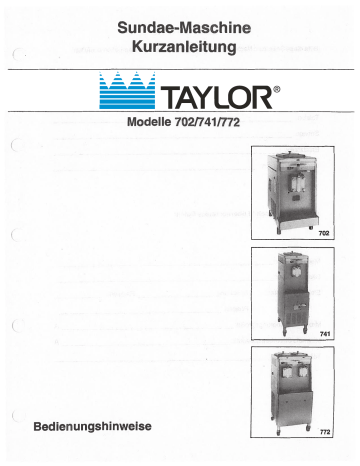 Taylor Sundae Maschine 702, 741, 772 Kurzanleitung | Manualzz