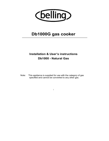 Belling DB1000G Freestanding Range Cooker Owner Manual | Manualzz