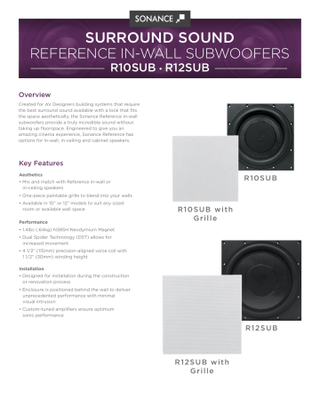 Sonance R12SUB Data Sheet | Manualzz
