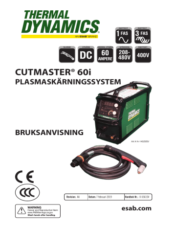 ESAB Cutmaster 60i Plasma Cutting System Användarmanual | Manualzz