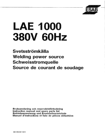 ESAB LAE 1000 60% User manual | Manualzz