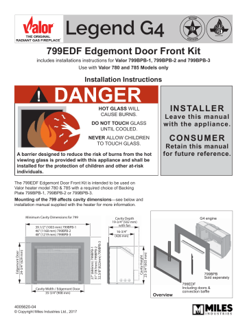 Valor Legend G4 799EDF, 799BPB-1, 799BPB-2, 799BPB-3 Installation ...