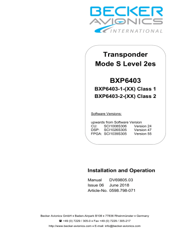 Becker BXP6401 Mode S Transponder Manual | Manualzz