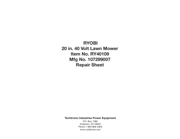 RYOBI 40 Volt RY40109 Repair Sheet | Manualzz
