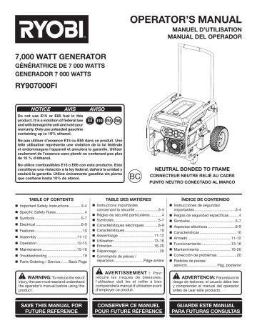 RYOBI RY907022FI Owner Manual | Manualzz