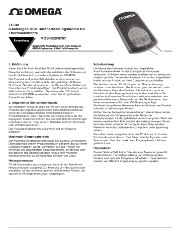 Omega TC-08 Benutzerhandbuch | Manualzz