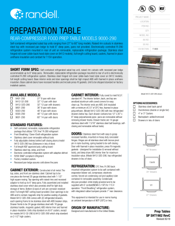 Randell 9000-290 Spec Sheet | Manualzz