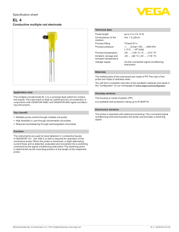 Vega EL 4 Conductive multiple rod electrode Specification | Manualzz