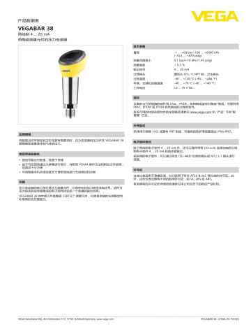 Vega VEGABAR 38 Pressure sensor with switching function 仕様 | Manualzz